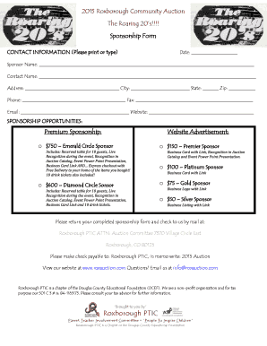 Fillable Online The Roaring 20s Sponsorship Form Fax Email Print ...
