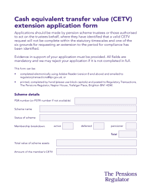 Fillable Online thepensionsregulator (CETV) extension application form ...