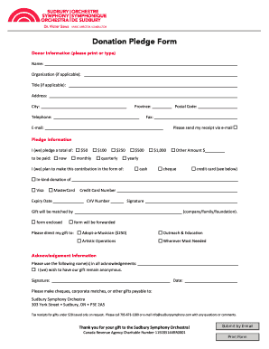 Fillable Online Donation Pledge Form - Sudbury Symphony Orchestra Fax ...