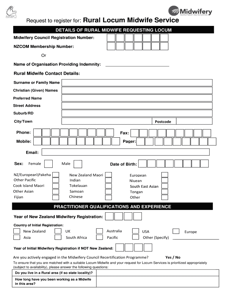 Fillable Online midwiferyrecruitment org Register with RMRRS for Locum ...