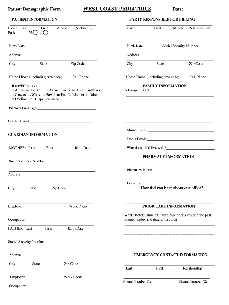 Fillable Online NEW PATIENT REGISTRATION PACKET - West Coast Pediatrics Fax Email Print - pdfFiller
