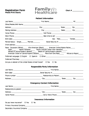 Fillable Online Registration Form Chart Please Print Clearly Fax Email ...