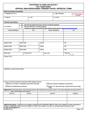 Fillable Online uscg CG5000PDF USCG Foreign Travel Approval Form Fax ...