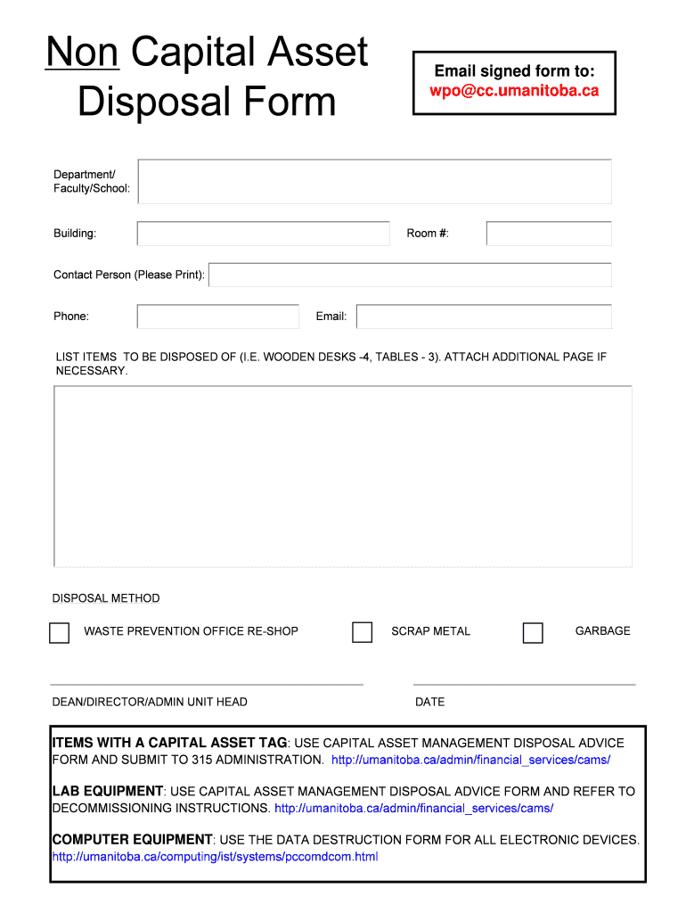 Fillable Online umanitoba NON CAPITAL ASSET FORM vrn 2.tds Fax Email ...