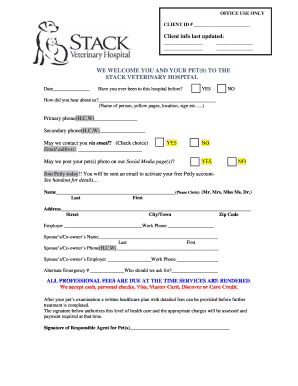Veterinary New Client Form - Fill Online, Printable, Fillable, Blank ...