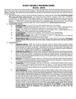 Fillable Online SUNSET DISTRICT PINEWOOD DERBY RULES AND REGISTRATION ...