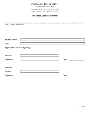 Fillable Online columbia MODA Thesis Approval Cover Sheet Fax Email ...