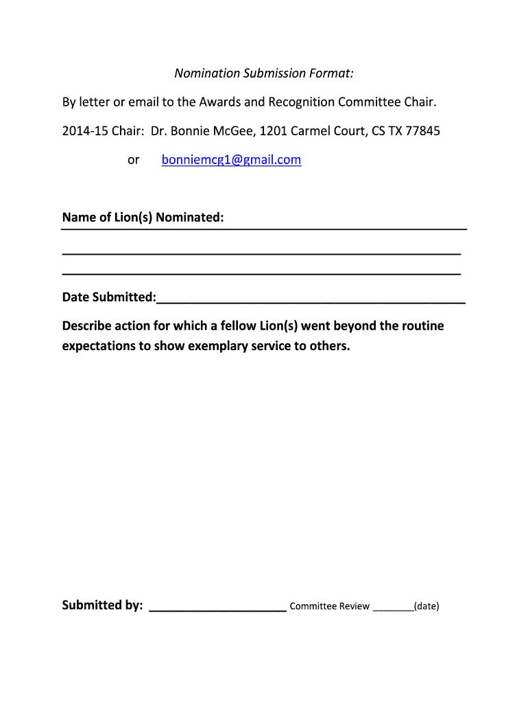 Fillable Online csnoonlions Nomination Submission Format ...