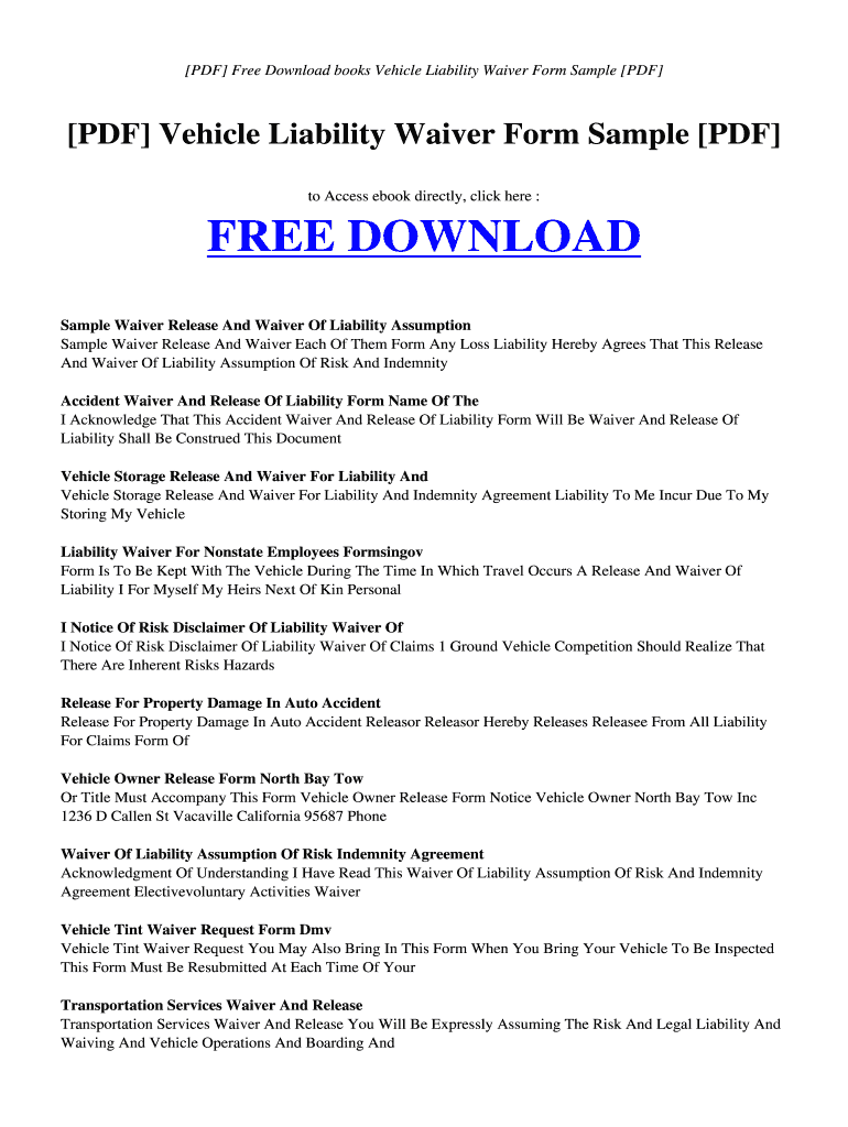 Fillable Online followme esy PDF Vehicle Liability Waiver Form Sample ...