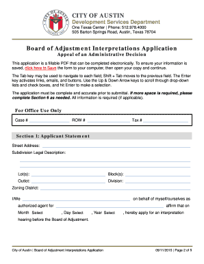 Fillable Online austintexas Board of Adjustment Interpretations ...