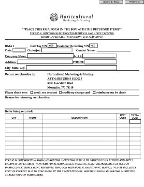 Fillable Online PLACE THIS RMA FORM IN THE RETURNED ITEMS Fax Email ...