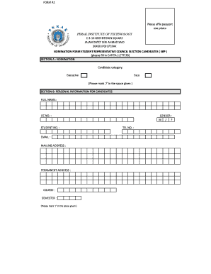 Fillable Online itp edu NOMINATION FORM STUDENT REPRESENTATIVE COUNCIL ...