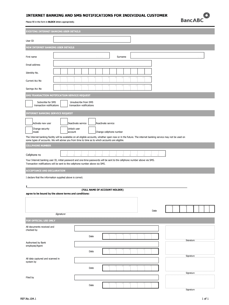 Fillable Online bancabc co Internet banking amp SMS Notifications Form ...