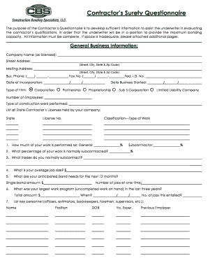 Fillable Online Contractors Surety Questionnaire ...