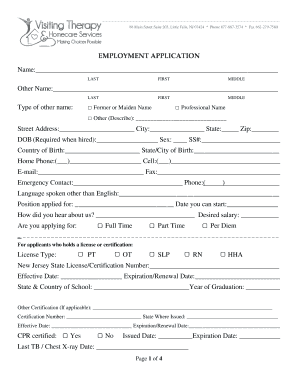 Fillable Online EMPLOYMENT APPLICATION Name: Other Name: Fax Email Print - pdfFiller