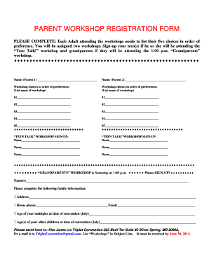 Fillable Online PARENT WORKSHOP REGISTRATION FORM - Triplet Convention Fax Email Print - pdfFiller