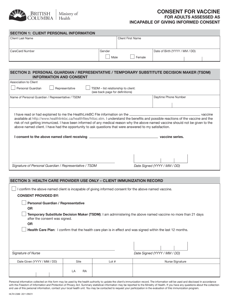 Fillable Online bccdc Pneumococcal Vaccine Consent for Adults Incapable ...