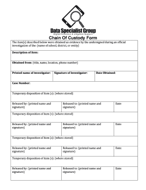 Fillable Online Chain Of Custody Form - dataspecialistgroupcom Fax ...