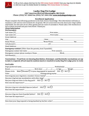 Fillable Online LuckyDogPetLodgeenrollmentformrevised112512 5 Fax Email ...