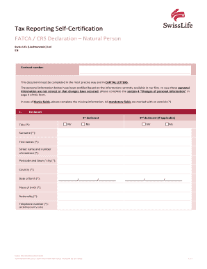 Fillable Online Tax Reporting SelfCertification FATCA / CRS Declaration ...