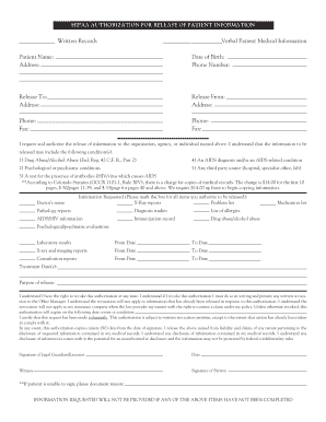 Fillable Online HIPAA AUTHORIZATION FOR RELEASE OF PATIENT INFORMATION Fax Email Print - pdfFiller