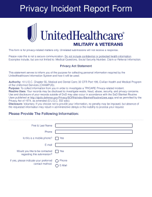Fillable Online Privacy Incident Report Form - UHC Military West Fax ...