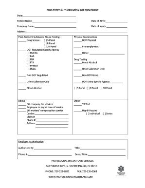 Fillable Online Employer Authorization Form - Professional Urgent Care ...