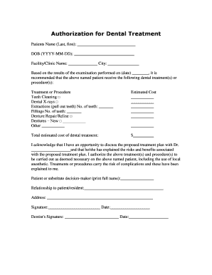Fillable Online nlda Authorization for Dental Treatment Patients Name ...