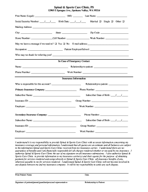 Fillable Online Spinal & Sports Care Clinic, PS - Spinal and Sports ...