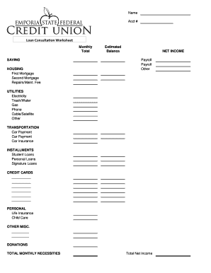 Fillable Online Loan Consultation Worksheet - besfcubbcomb Fax Email ...