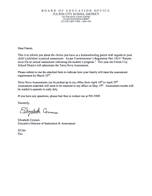 Fillable Online fultoncsd Home School Assessment Letter - Fulton City ...
