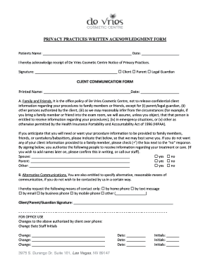 Fillable Online PRIVACY PRACTICES WRITTEN ACKNOWLEDGMENT FORM ... Fax ...