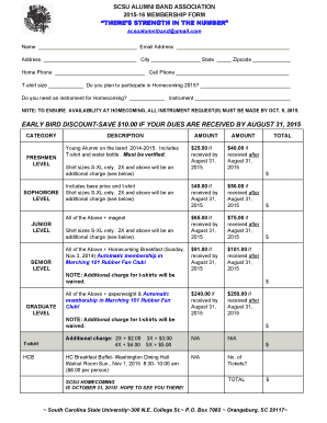 Fillable Online SCSU ALUMNI BAND ASSOCIATION 201516 MEMBERSHIP FORM Fax ...