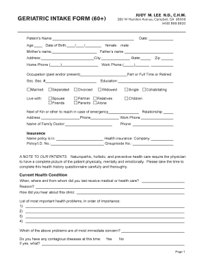 Fillable Online GERIATRIC INTAKE FORM 60 - Lee naturopathic Fax Email ...