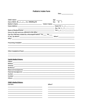 Fillable Online Pediatric Intake Form - Mahaya Cambridge Naturopathic ...