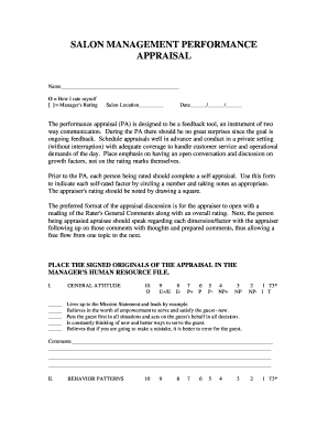 Fillable Online SALON MANAGEMENT PERFORMANCE APPRAISAL Fax Email Print ...
