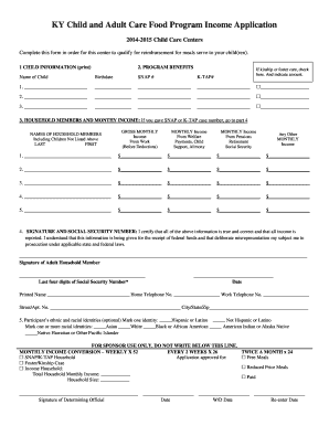 Fillable Online acdchildcare KY Child and Adult Care Food Program ...