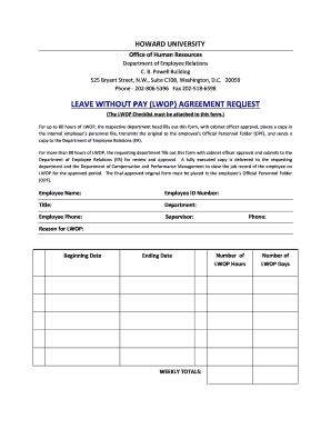 Fillable Online howard LEAVE WITHOUT PAY (LWOP) AGREEMENT REQUEST ...