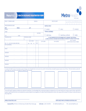 Fillable Online Health Insurance Registration Form - Metrohealth HMO ...