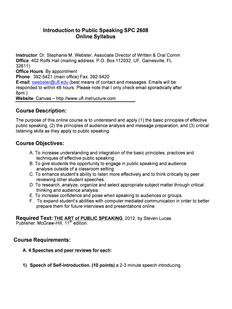 Fillable Online Introduction to Public Speaking SPC 2608 Fax Email ...