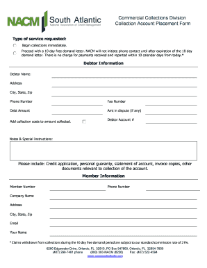 Fillable Online NACM South Atlantic Collection Account Placement NACM ...