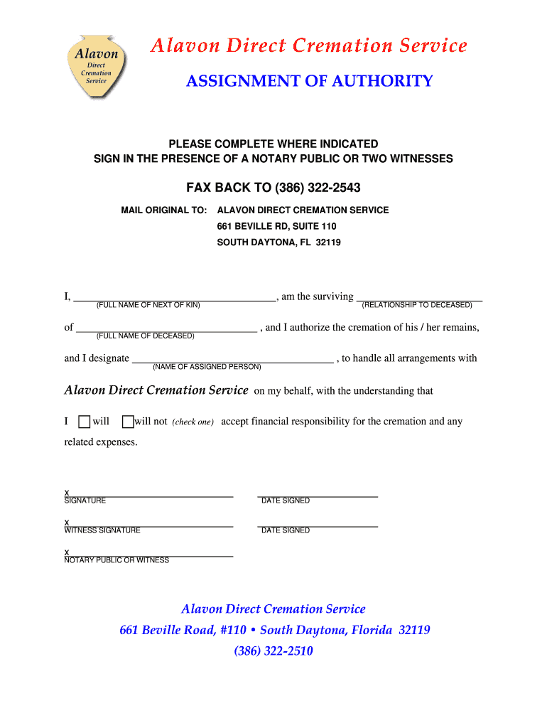 Fillable Online Assignment of Authority Form Fax Email Print - pdfFiller