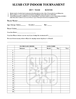 Fillable Online SLUSH CUP INDOOR TOURNAMENT - Edmonton West Zone Soccer ...