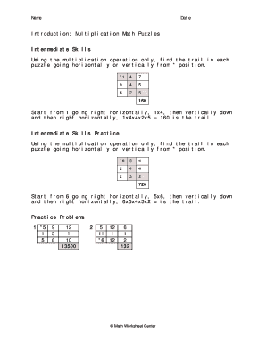 Fillable Online Introduction Multiplication Math Puzzles Intermediate ...