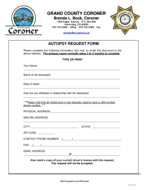 Fillable Online Autopsy Request bFormb - Grand County Fax Email Print ...