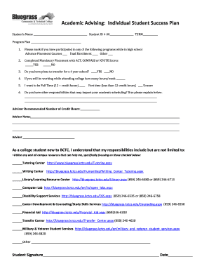 Fillable Online Academic Advising Individual Student Success Plan Fax ...