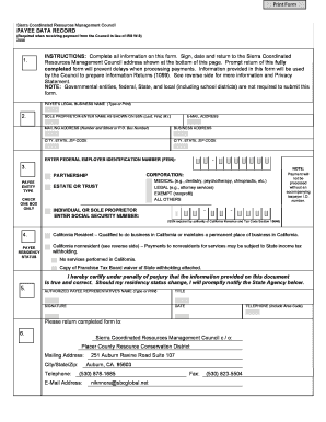 Fillable Online fire ca PAYEE DATA RECORD INSTRUCTIONS Complete all information Fax Email Print ...
