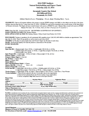 Fillable Online 2016 INBF Southern Natural Bodybuilding and Figure ...