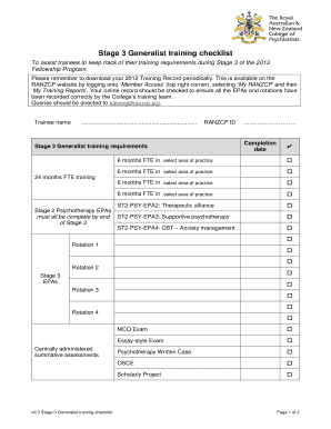 Fillable Online ranzcp Stage 3 Generalist Checklist - ranzcp Fax Email ...