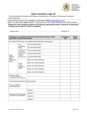 Fillable Online ranzcp Satisfactorily completed Certificate of Advanced Training in Adult Fax ...